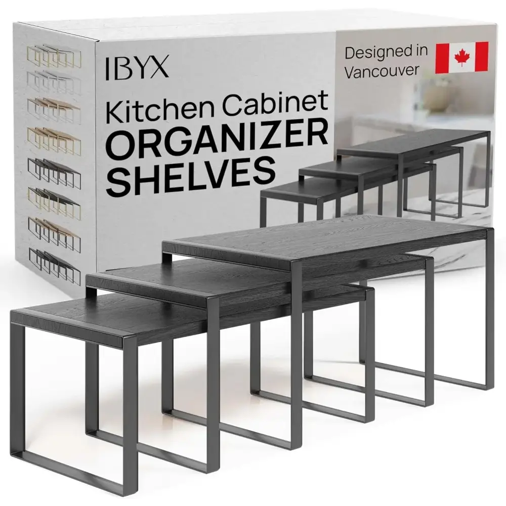 Stackable Bamboo Cabinet Organizer Shelves – Set of 3 – IBYX